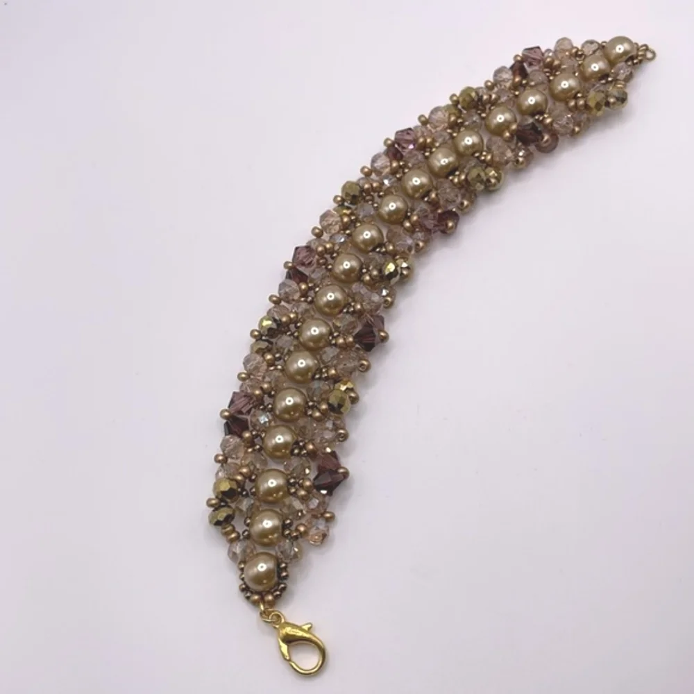 Hand Crafted | Jewelry | Gold Tone Crystal Faux Glass Pearl Wide ...